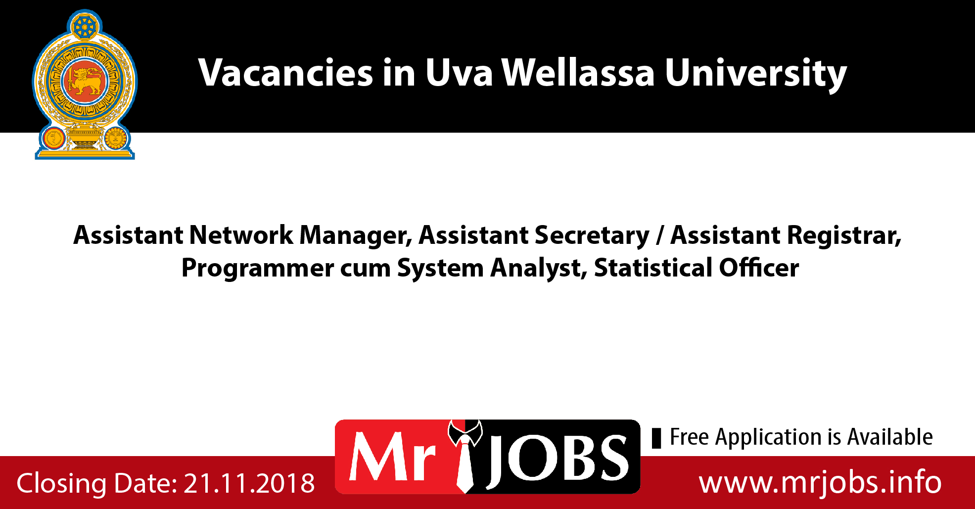 Uva Wellassa University Vacancies 2018 Assistant Network Manager