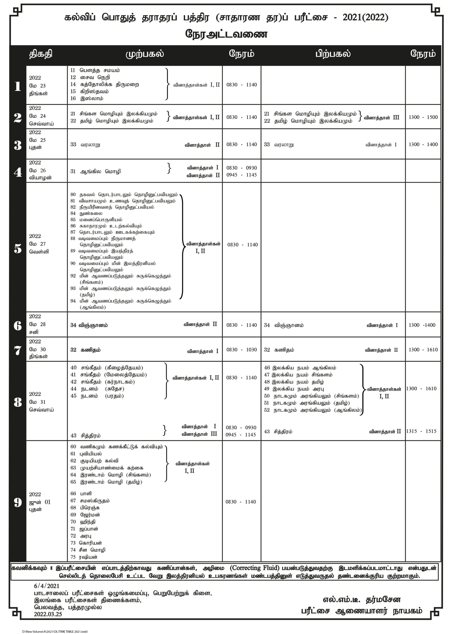GCE O/L Examination Time Table - 2021 (2022) - MrJOBS.info GCE O/L Examination Time Table - 2021 (2022) - MrJOBS.info