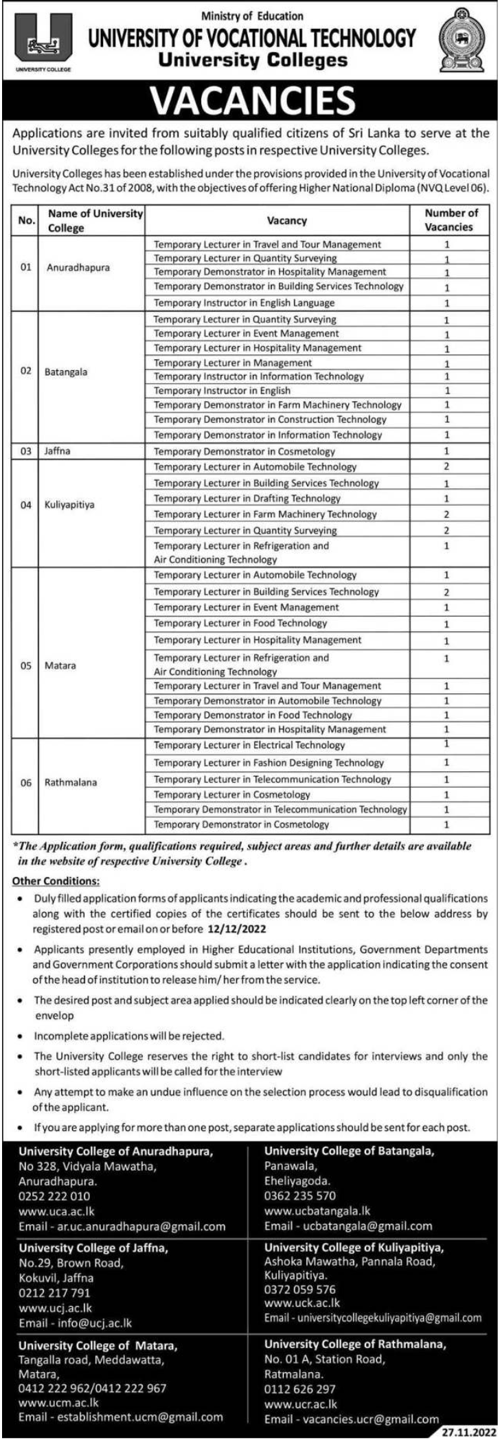 Temporary Lecturer, Temporary Demonstrator, Temporary Instructor - UNIVOTEC Temporary Lecturer, Temporary Demonstrator, Temporary Instructor - UNIVOTEC